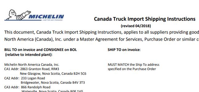 Canada Truck Import Shipping Instructions - Purchasing Documents